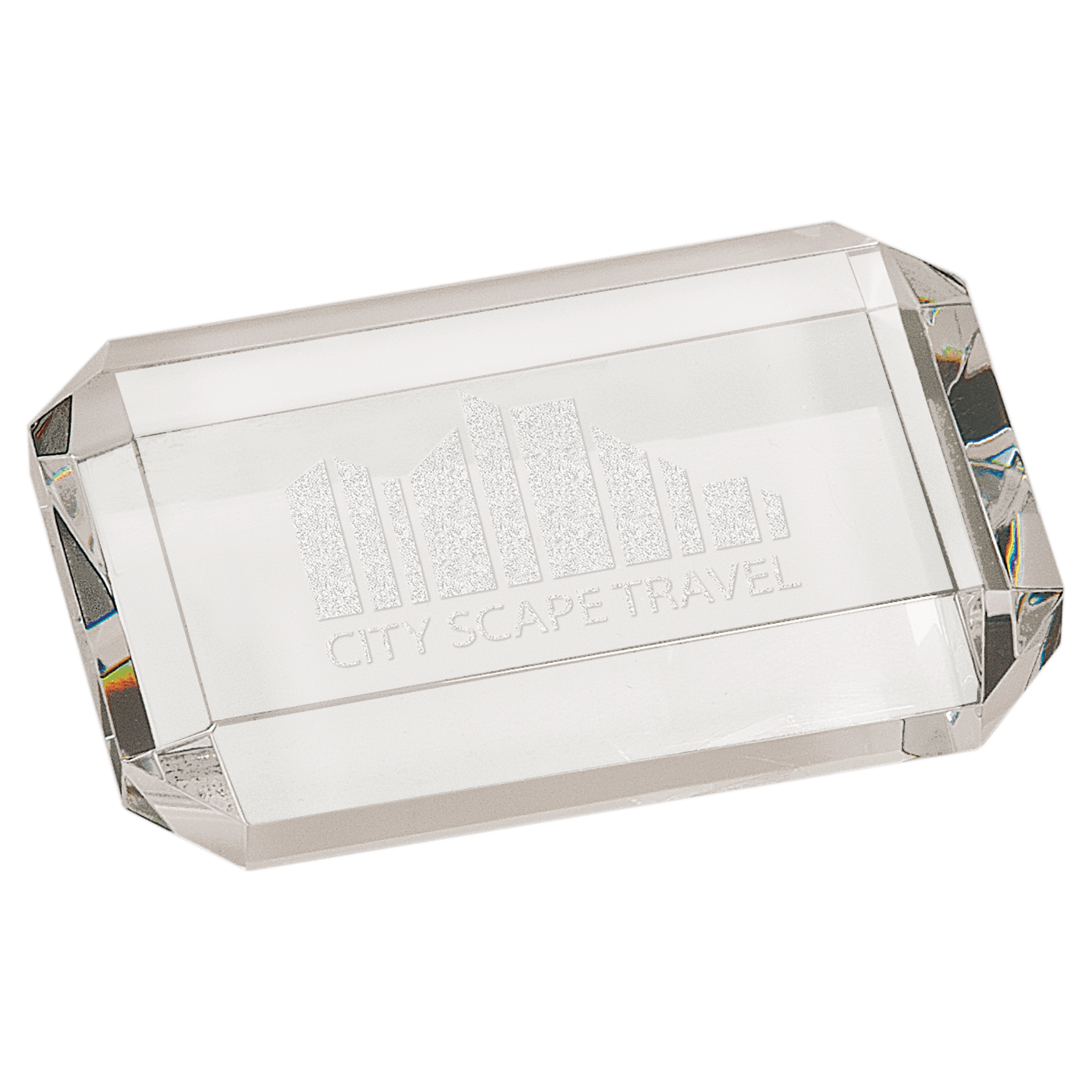 Crystal Clear Clipped Corners Rectangle Paperweight – Desert Edge Laser